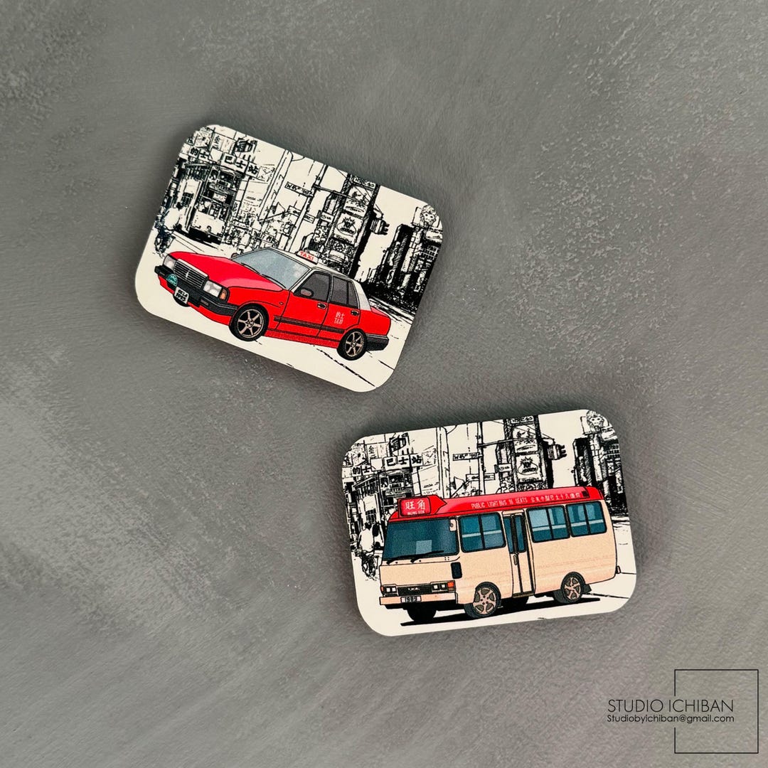Classic Hong Kong Mini Bus & Red Taxi Fridge Magnet - Refrigerator ...
