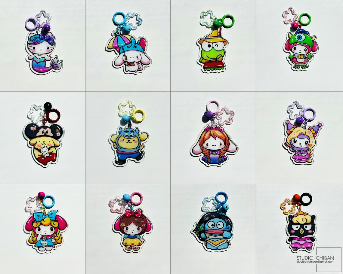 Sanrio Disney Characters Keychain Princess and Disney Character ...