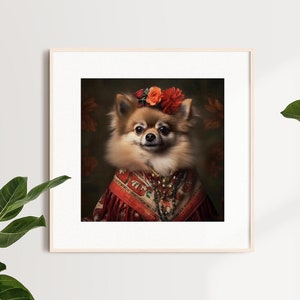 Pom-mazing Pomeranian Portrait Inspired by Frida Kahlo Digital Art ...