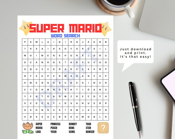 Super Mario-themed Digital Word Search Puzzle 14x10 Grid - Etsy Canada