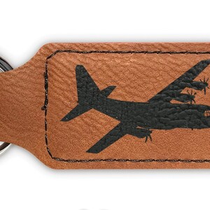 Flying C-130 Hercules Keychain / Rectangle Leatherette / Laser Engraved ...