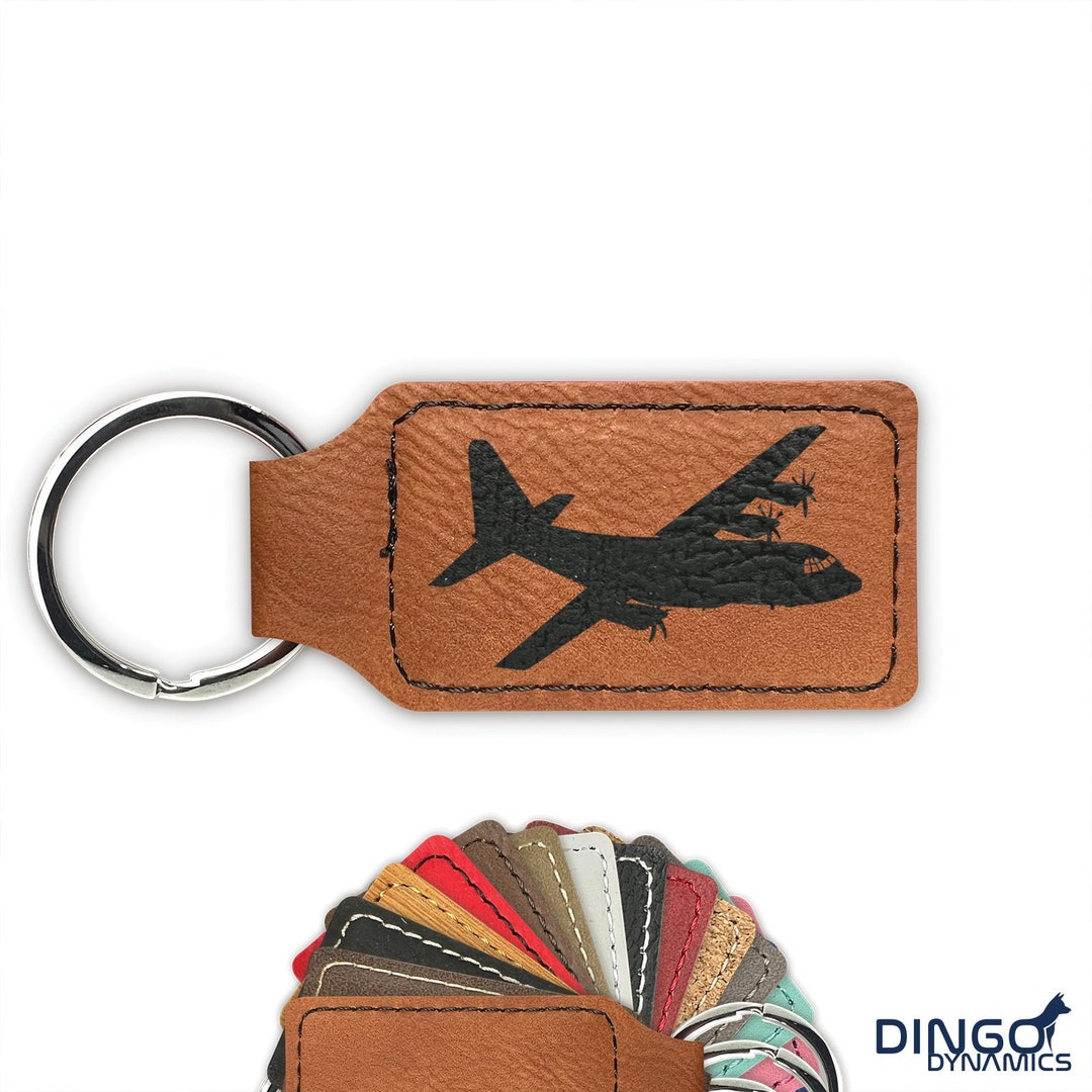 Flying C-130 Hercules Keychain / Rectangle Leatherette / Laser Engraved ...