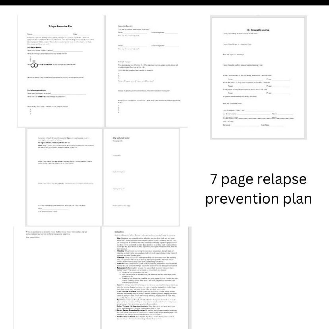 Relapse Prevention Plan & Self Report Sheet - Etsy