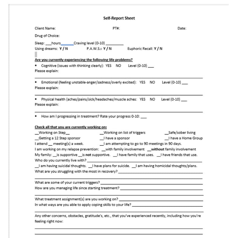 Relapse Prevention Plan & Self Report Sheet - Etsy