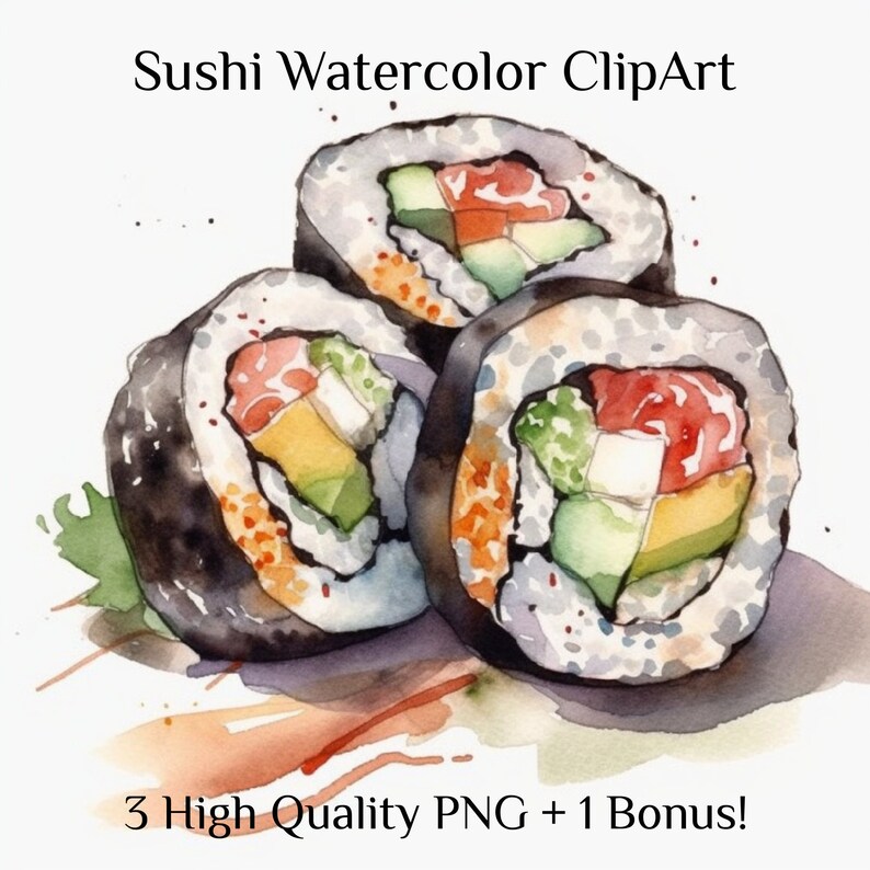 Kawaii Watercolor Sushi Clipart Japanese Food Clipart - Etsy