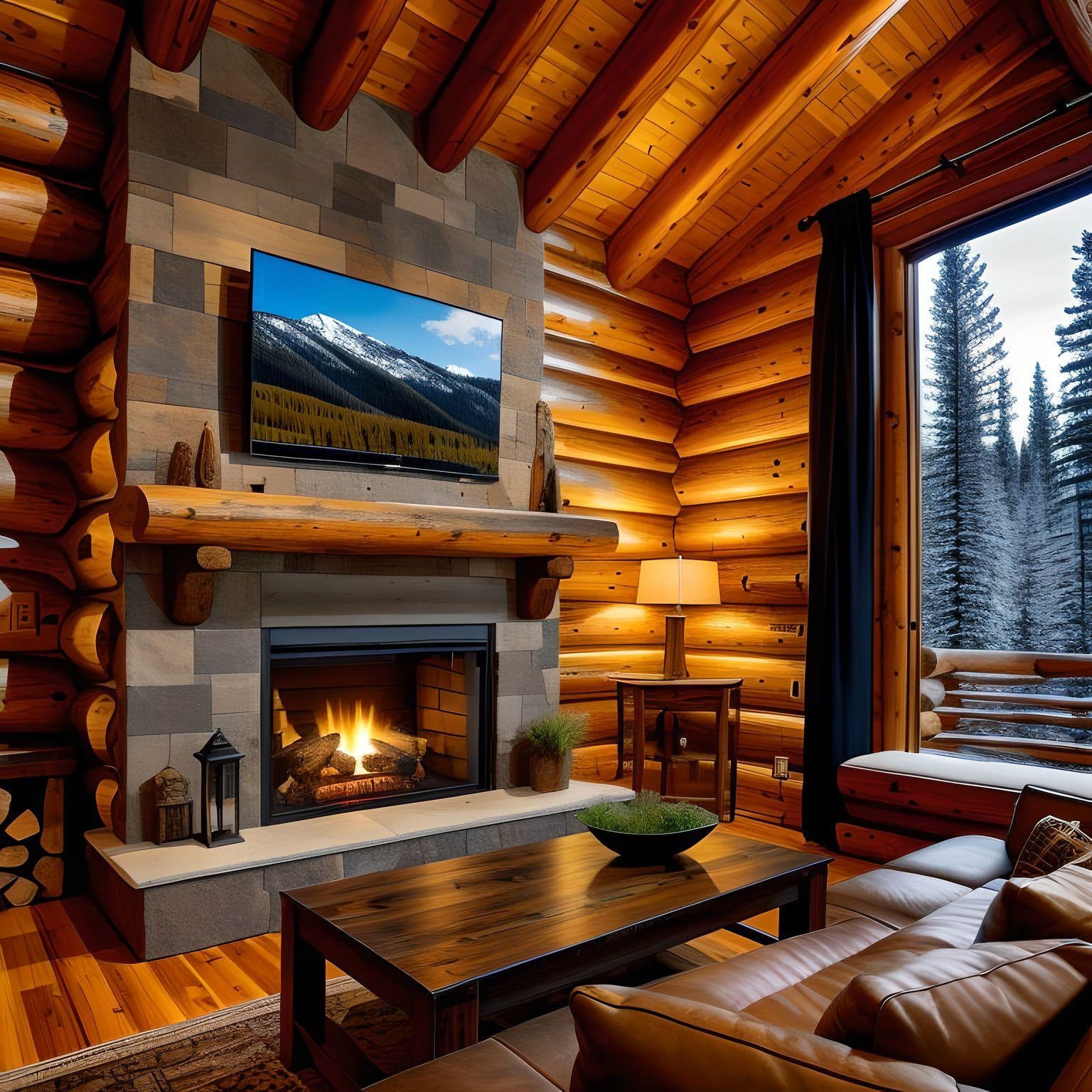 Log Cabin Fireplace Background