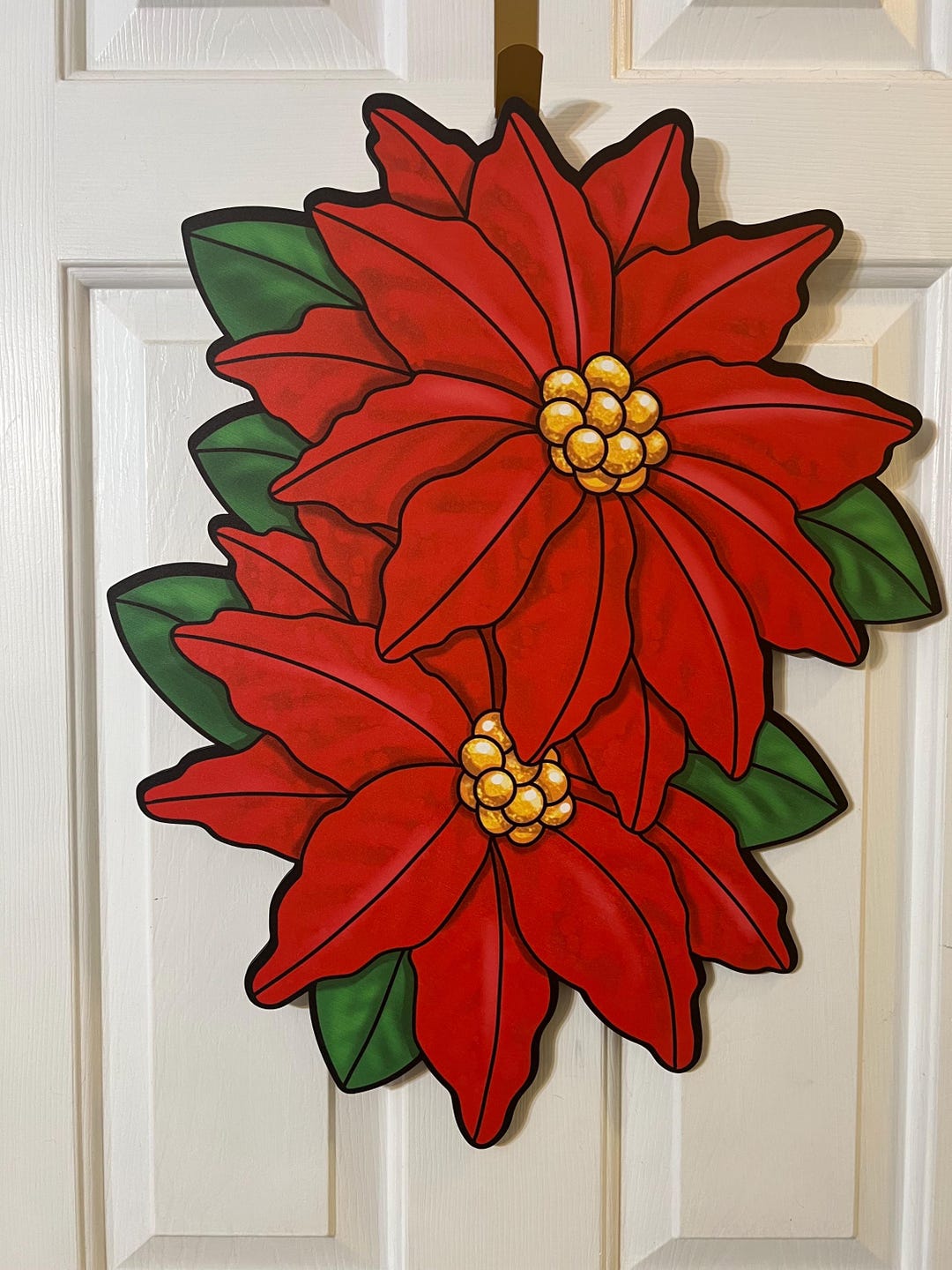 Large Poinsettia Christmas Door Hanger, Festive Holiday Flower Decor ...