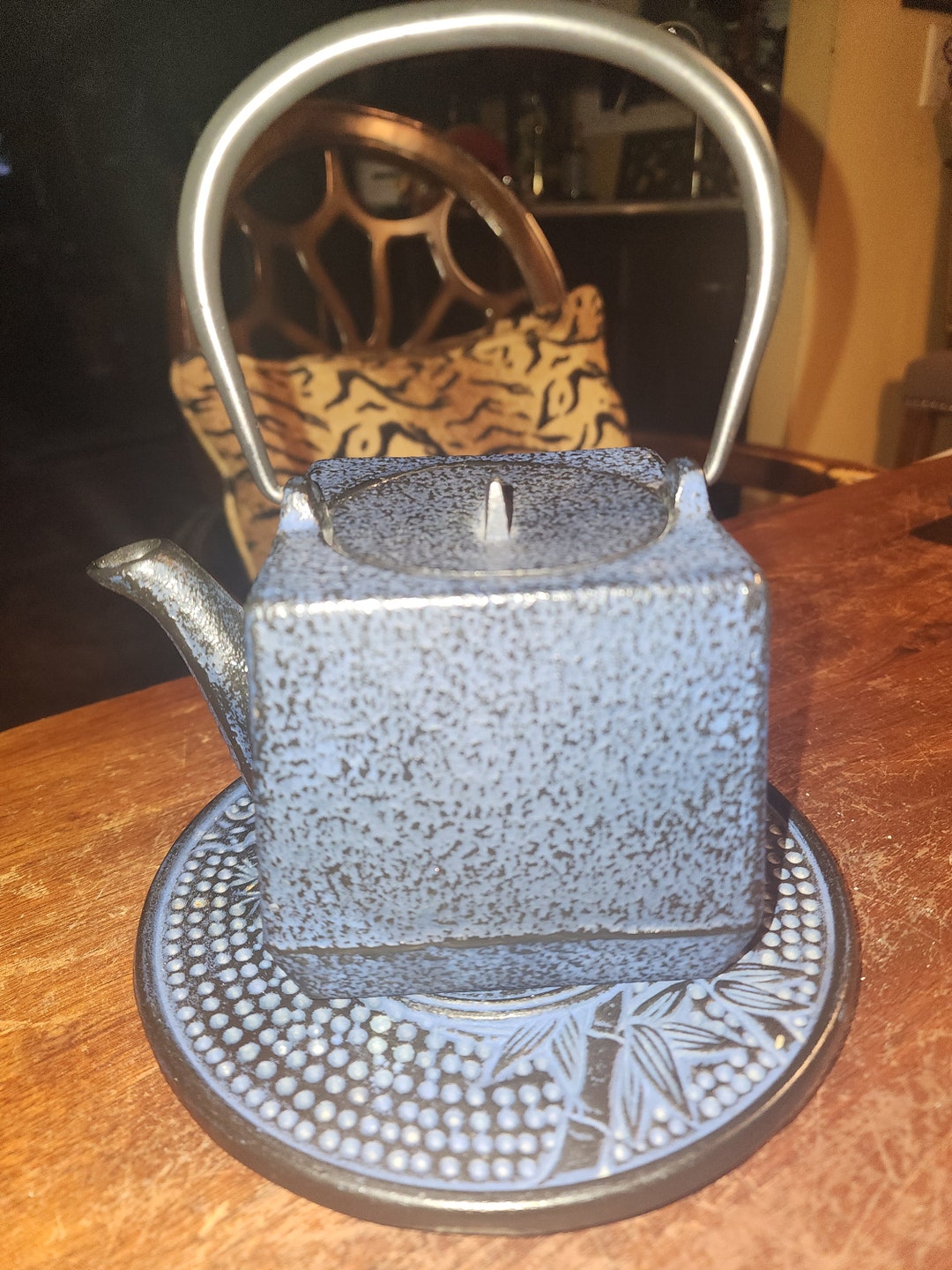 Rectangular Japanese Cast Iron Teapot Asian Blue Tea Kettle, Infuser ...