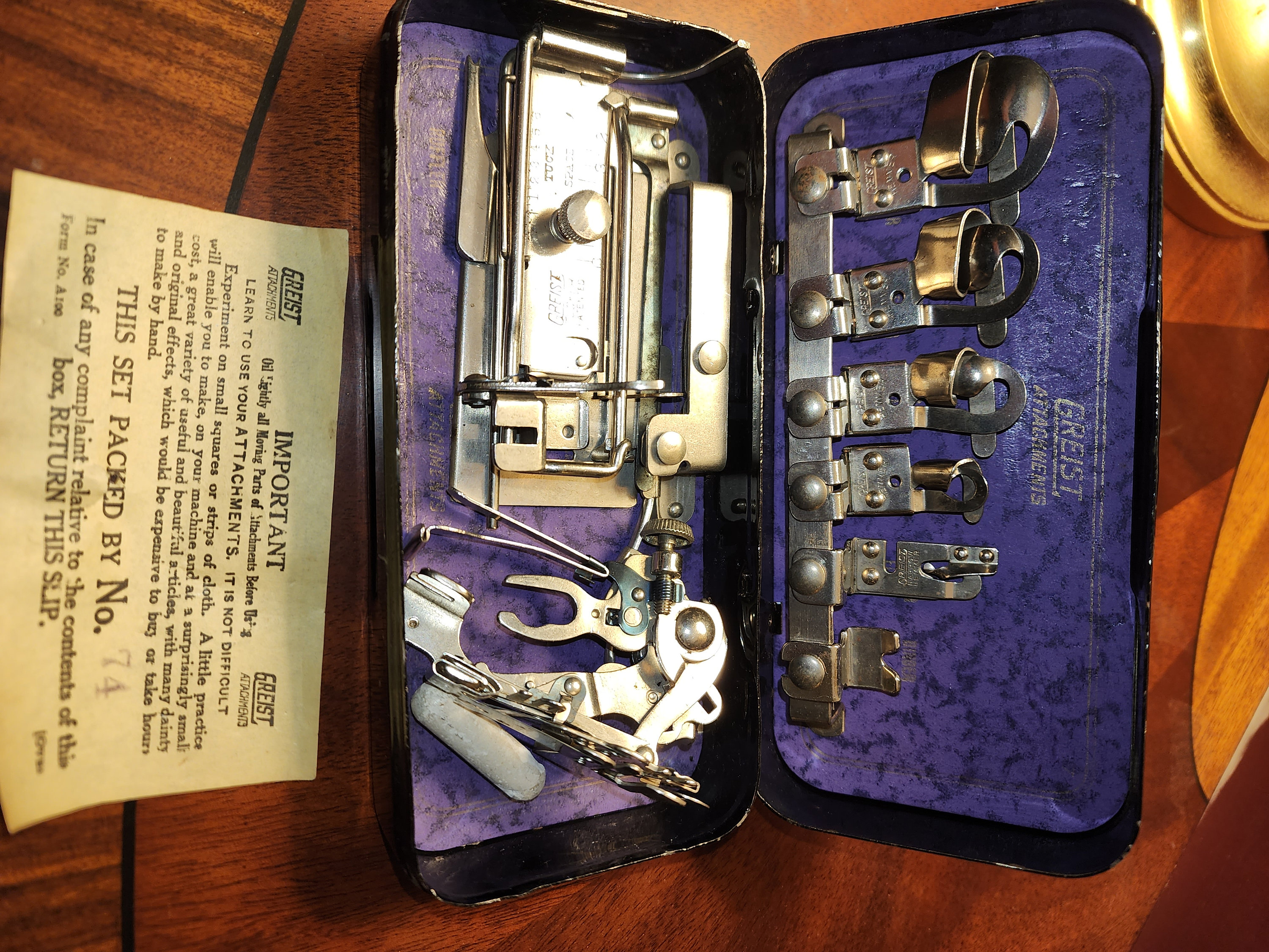 Antique Greist Treadle Sewing Machine Attachments 9 Pieces With ...