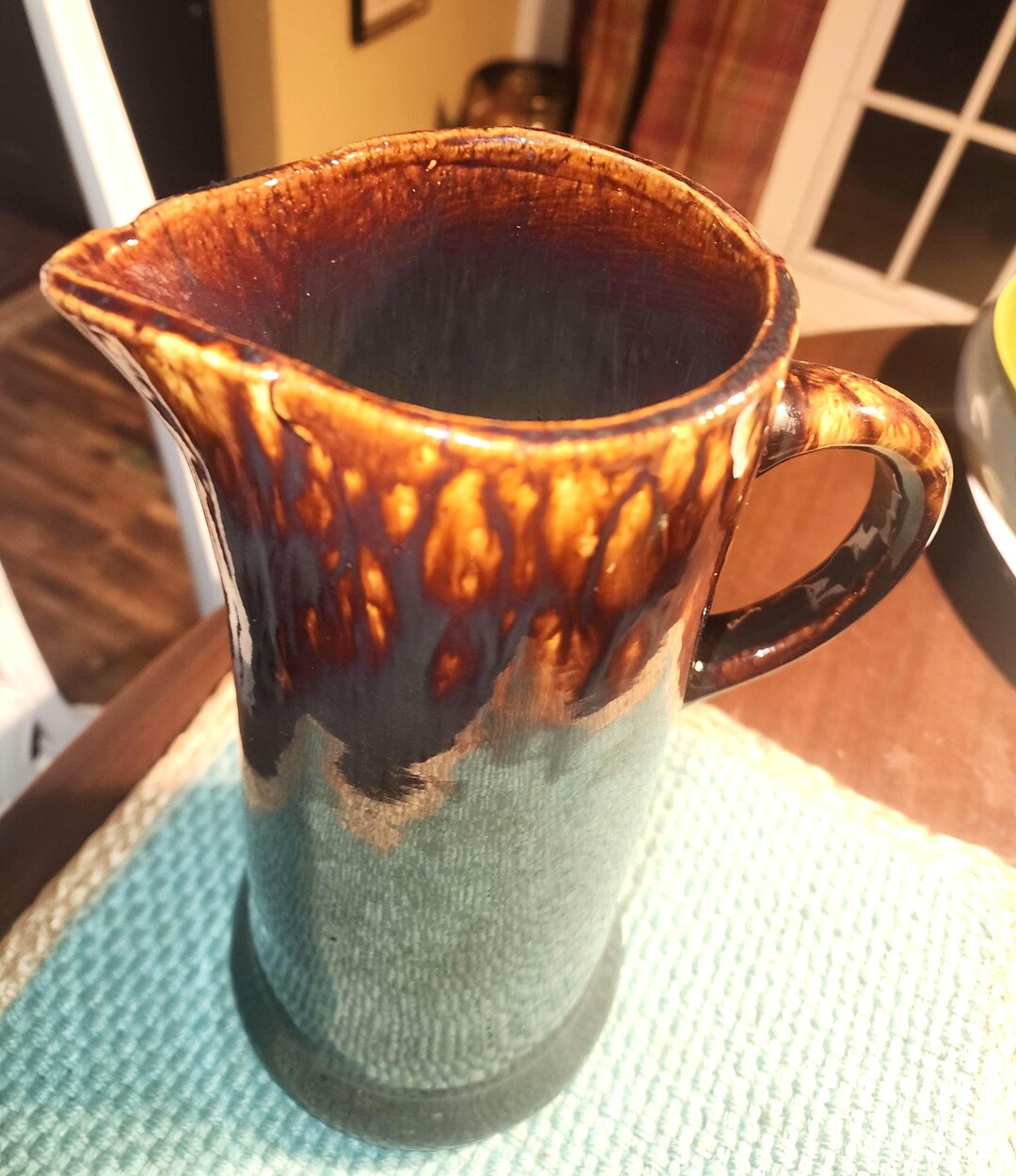 Antique 1920s Rockingham Manor Brown Ware Drip Glaze Pottery Pitcher ...