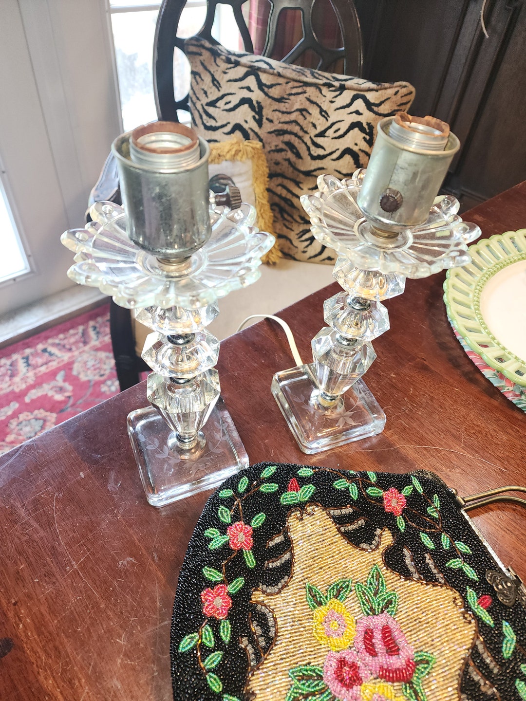 Vintage Clear Glass Boudoir Lamps Set 2 Pair MCM Art Deco - Etsy