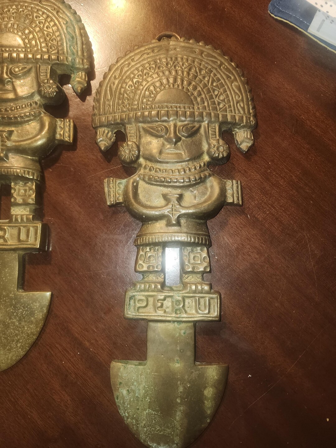 Vintage Pair of Brass Peruvian Inca El Tumi God Dagger Wall Hangings ...
