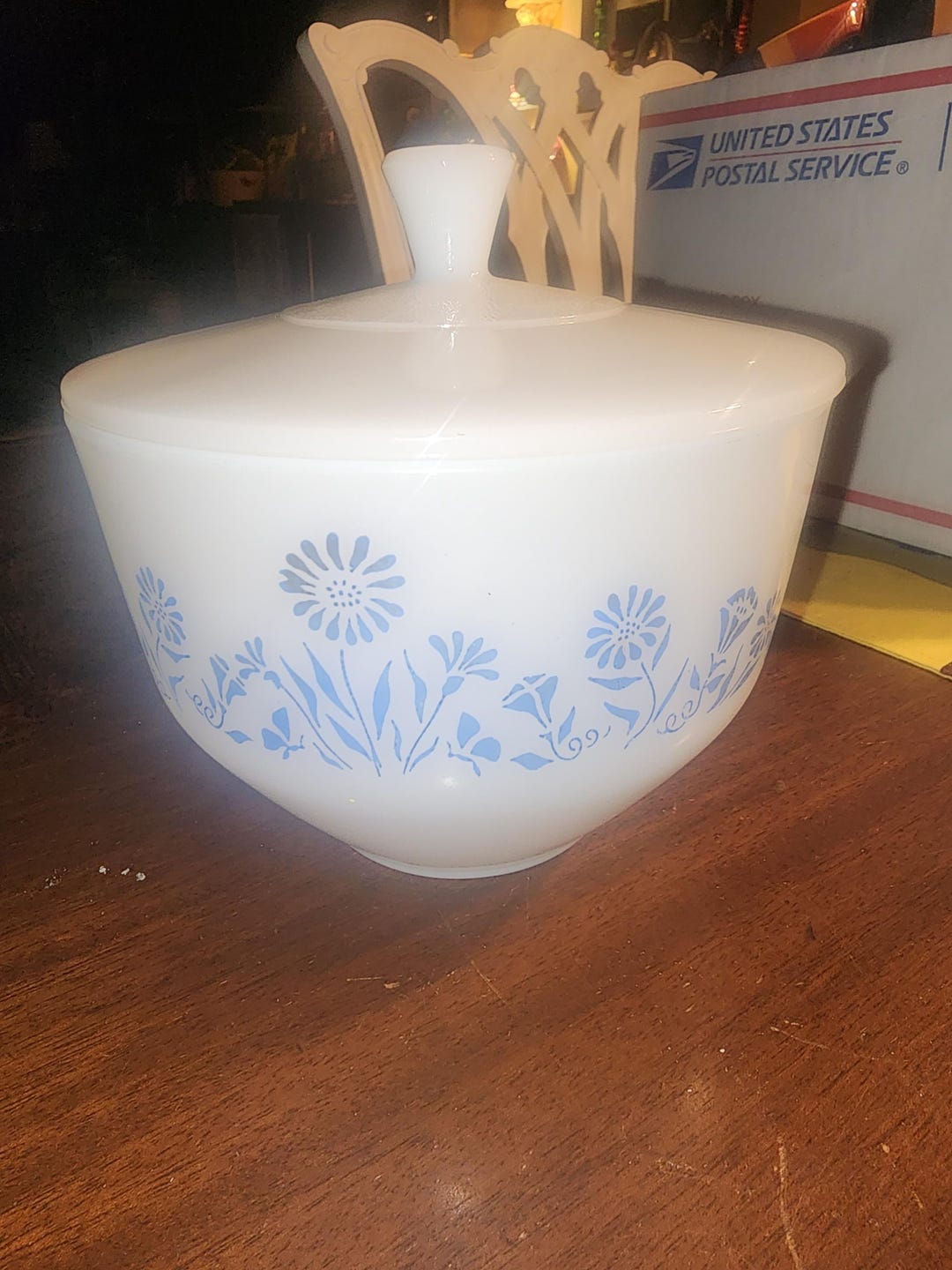 Vintage White Milke Glass Corning Ware Blue Cornflower 6 1/2" Diameter ...