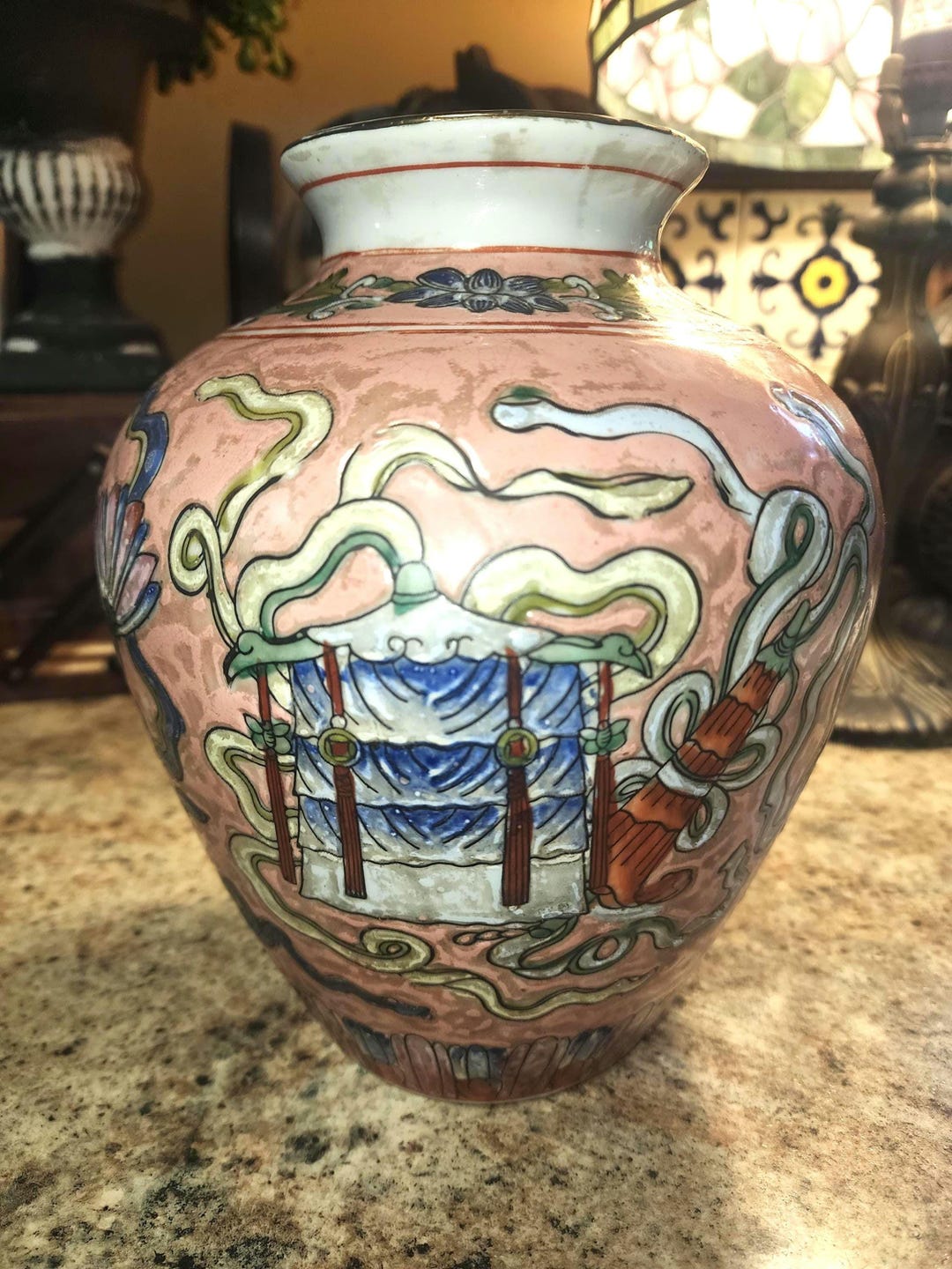 Mid Century Ching Dynasty Chinese Vase With Lotus Flower Detail in Pink ...