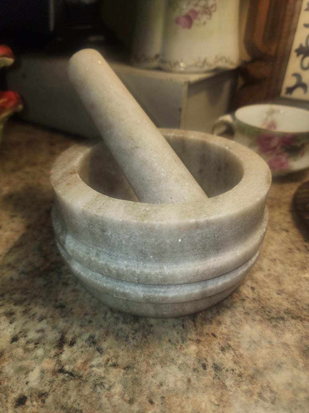 Heavy Marble Mortar and Pestle Kitchen Gadget Utensil Masher Herbs and ...