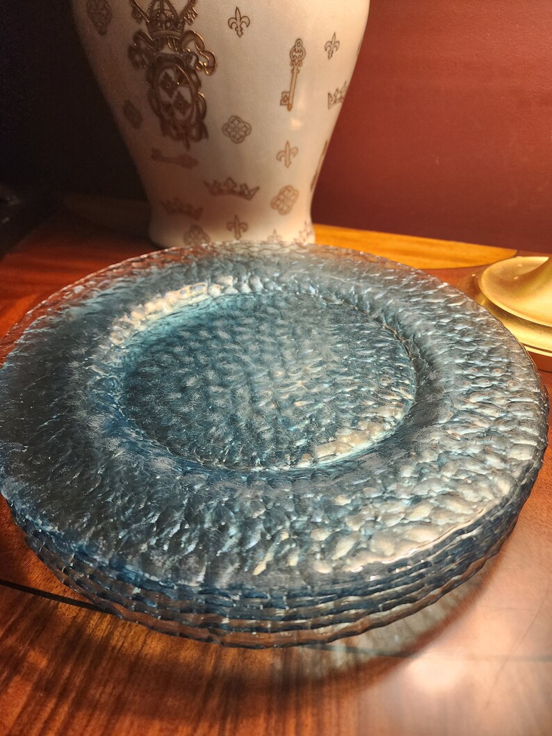 Rare Blue Color Glass Set of 6 Large Pressed Hammered Bubble Design ...