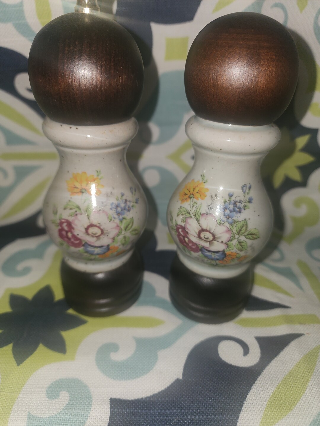 Vintage Mid-century Ceramic and Wood Salt Shaker and Pepper Grinder Set ...
