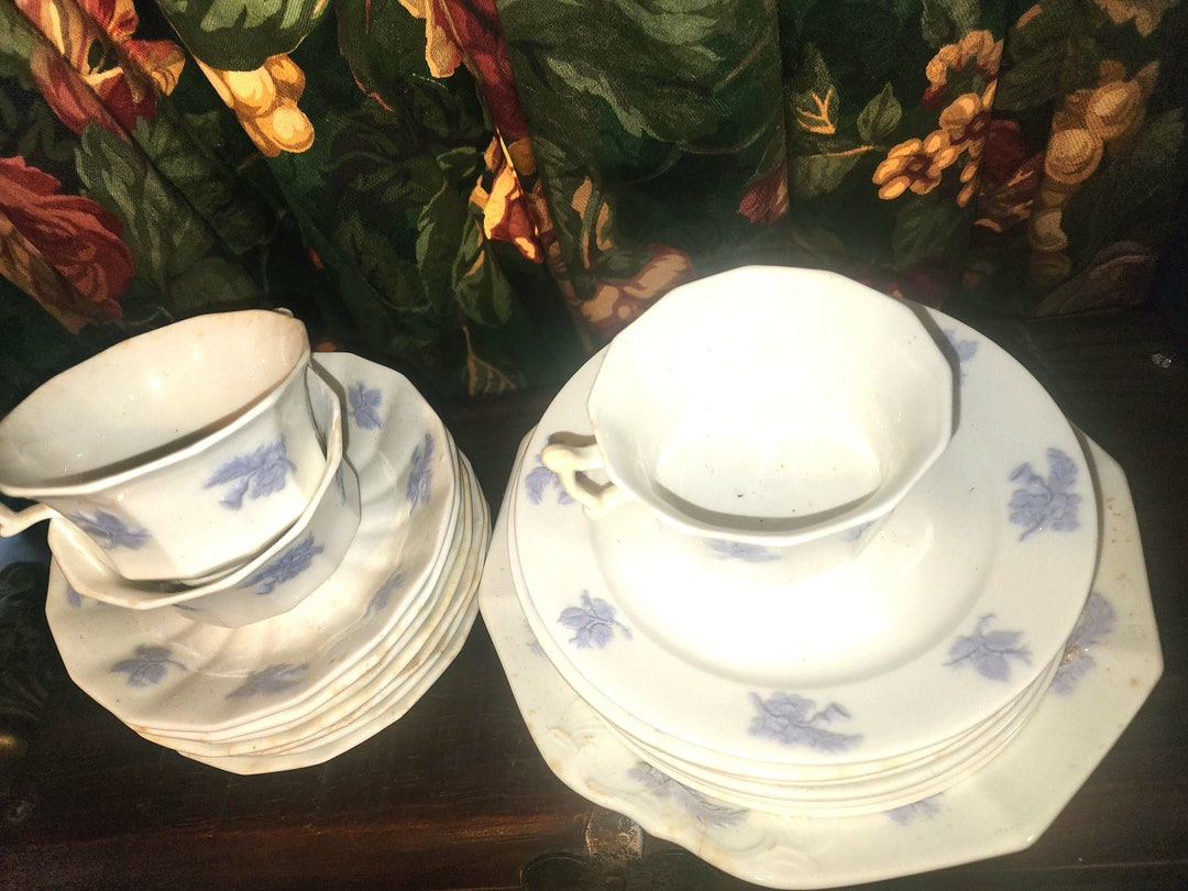 Antique Chelsea Ware Blue Thistle China Set: Cups, Saucers, Plates - Etsy