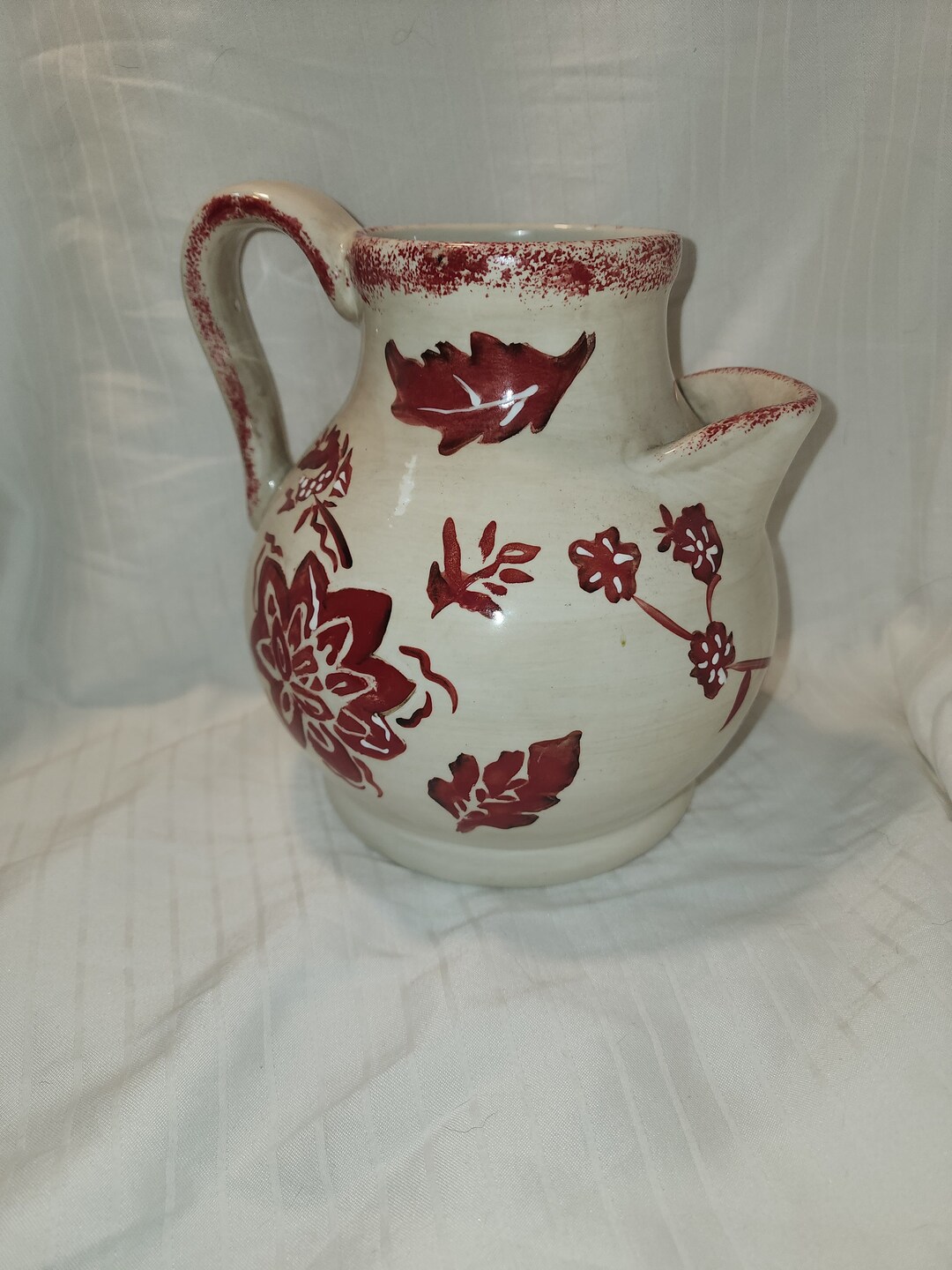 Foreside Pitcher With Red Flowers - Etsy