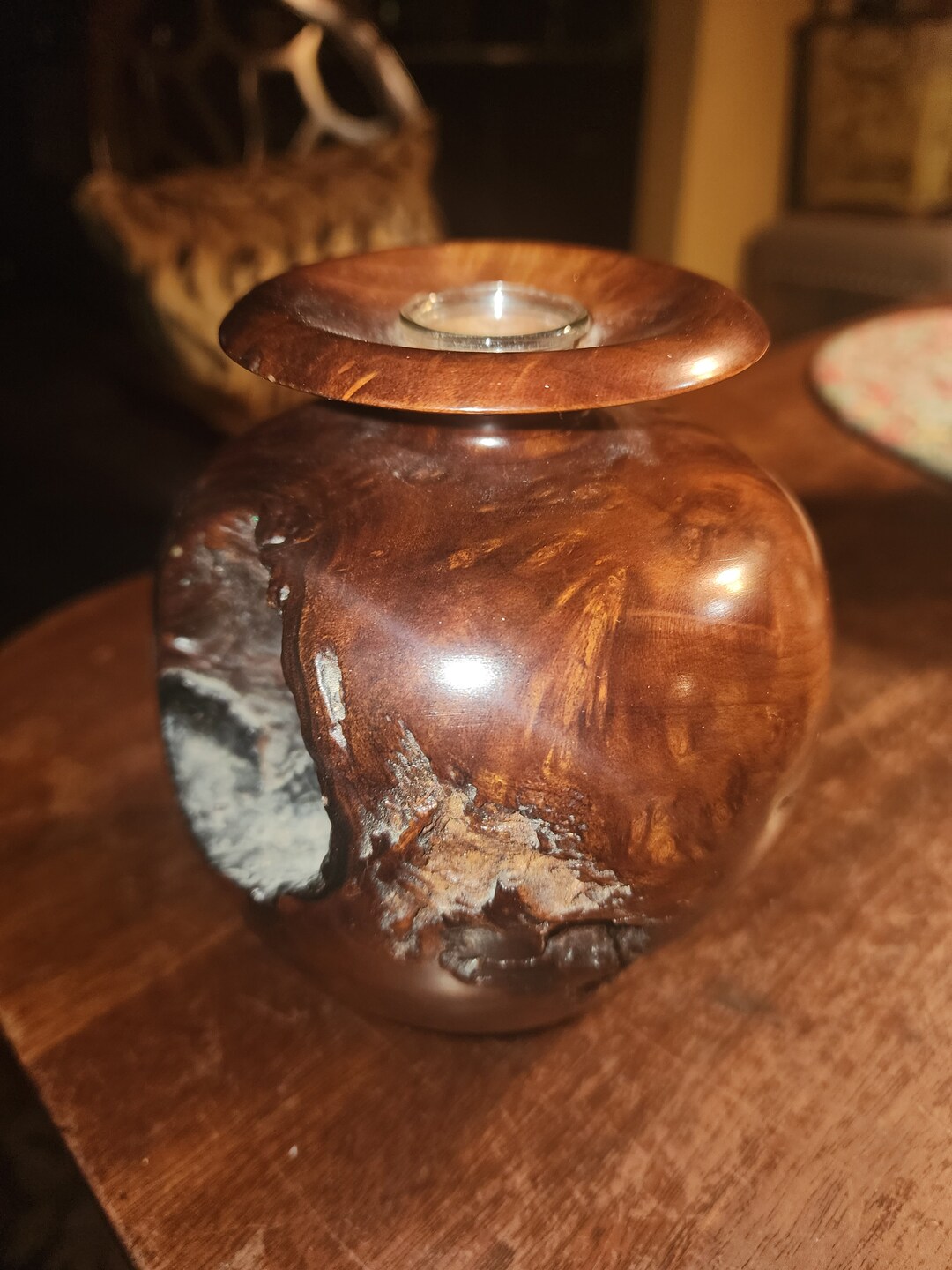 Mid-century Burl Wood Vase With Glass Tube Insert Beautiful - Etsy
