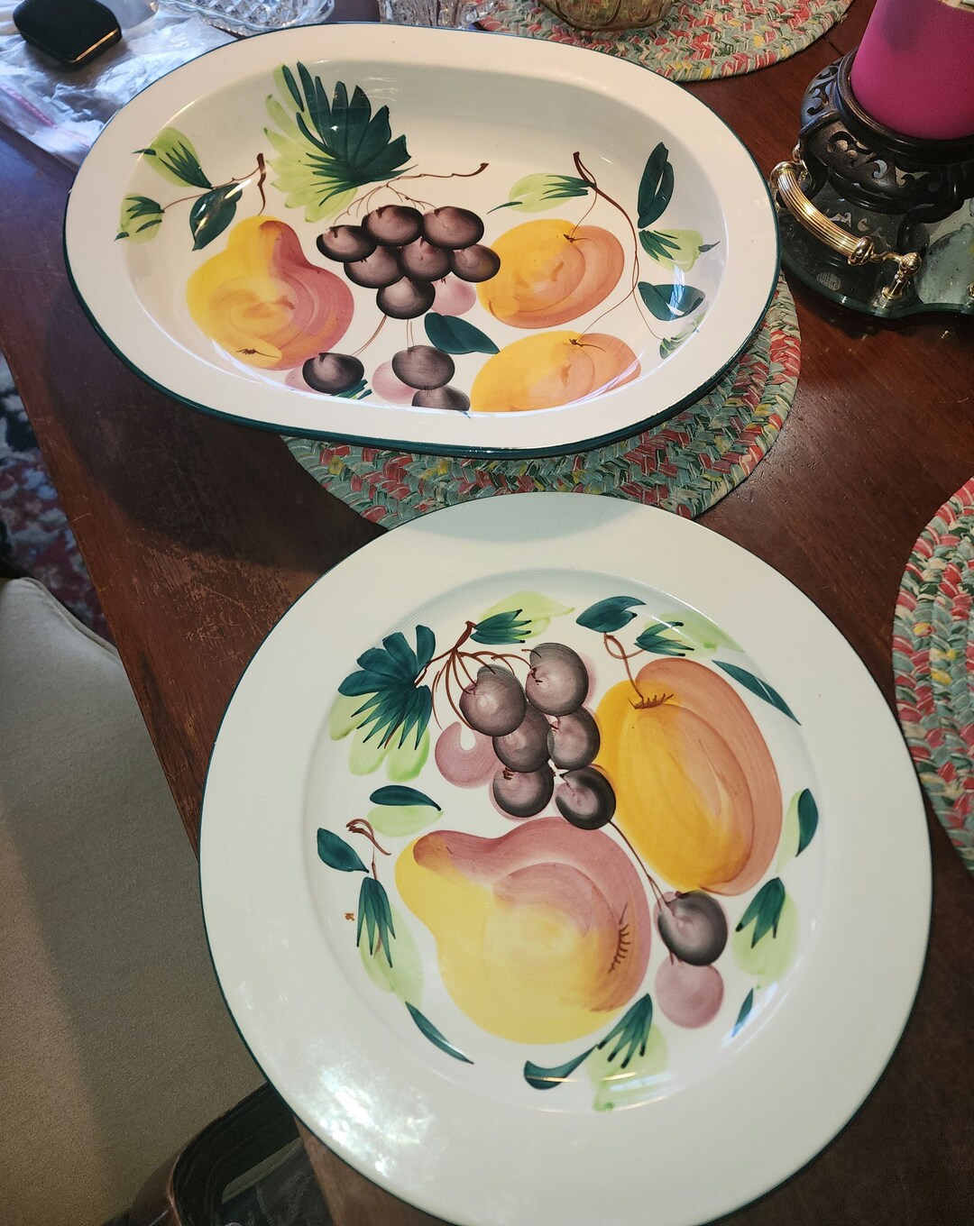 Large Hand Painted Pizzato Ltalian Ceramic Fruit Round Serving Tray and ...