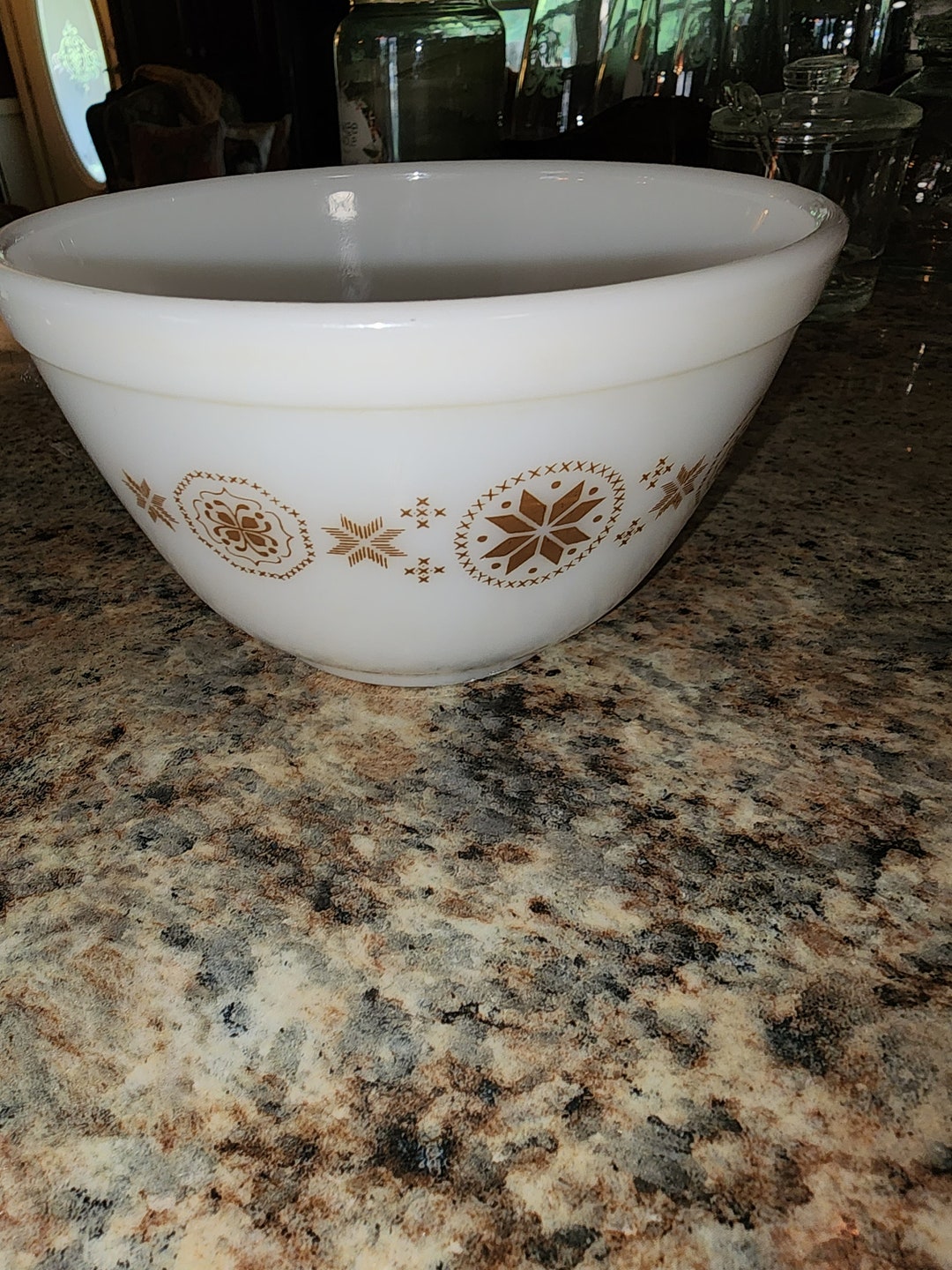 Pyrex #403 Brown and White Town and Country Snowflake 1 1/2 Pint Bowl ...