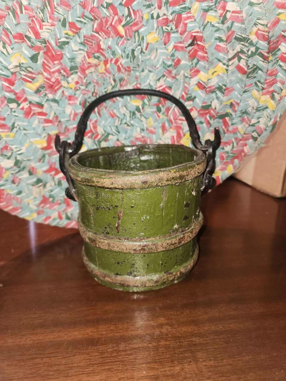 Antique French Berry Bucket Wood Basket Mini Naive Primitive Stave Iron ...