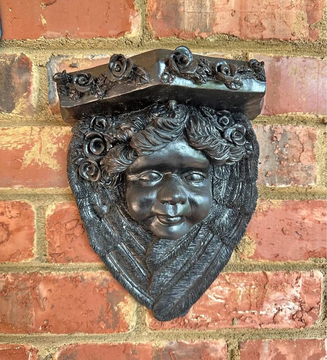 Vintage French Style Wall Sconce Shelf Cherub Baby Face Wings Decor 4 ...
