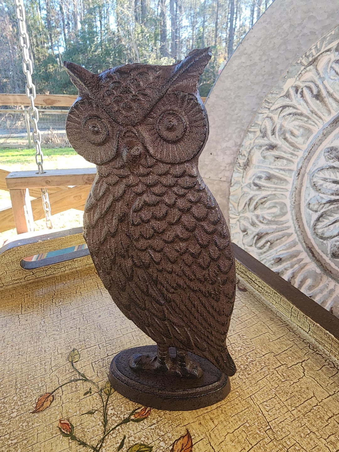 Standing Owl Figure Cast Ironstatue Figurine Indoor Outdoor Owls - Etsy