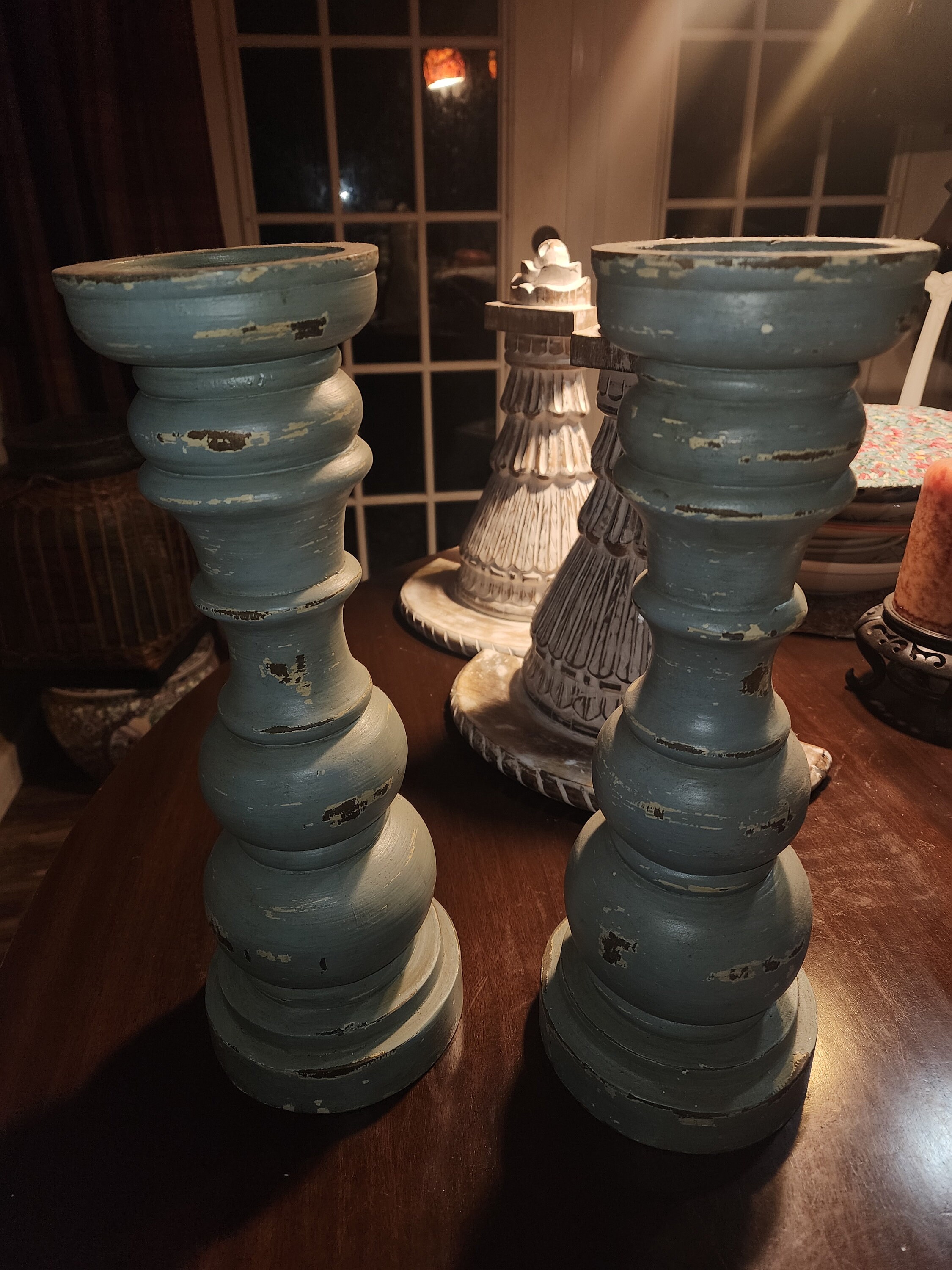 Farmhouse Cottage Chippy Wood Blue/green Very Heavy Wood Set of 2 - Etsy