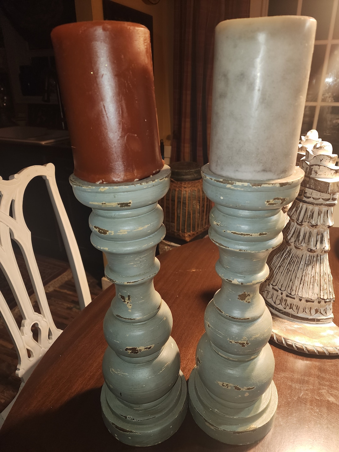 Farmhouse Cottage Chippy Wood Blue/green Very Heavy Wood Set of 2 - Etsy