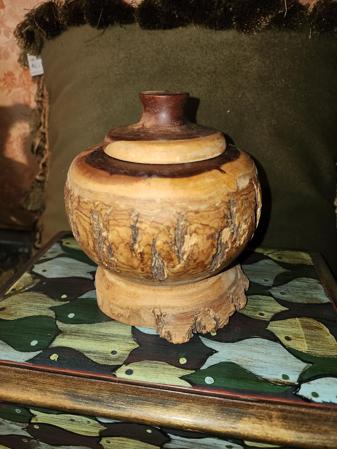 Vintage Hand Turned Wood Live Edge Jar With Lid Trinket Jewelry Candy ...