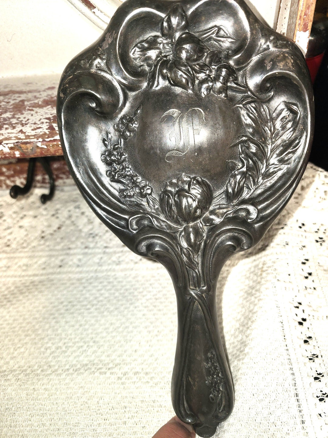 Antique Art Nouveau Silver Plated Repousse Hand Mirror - Etsy