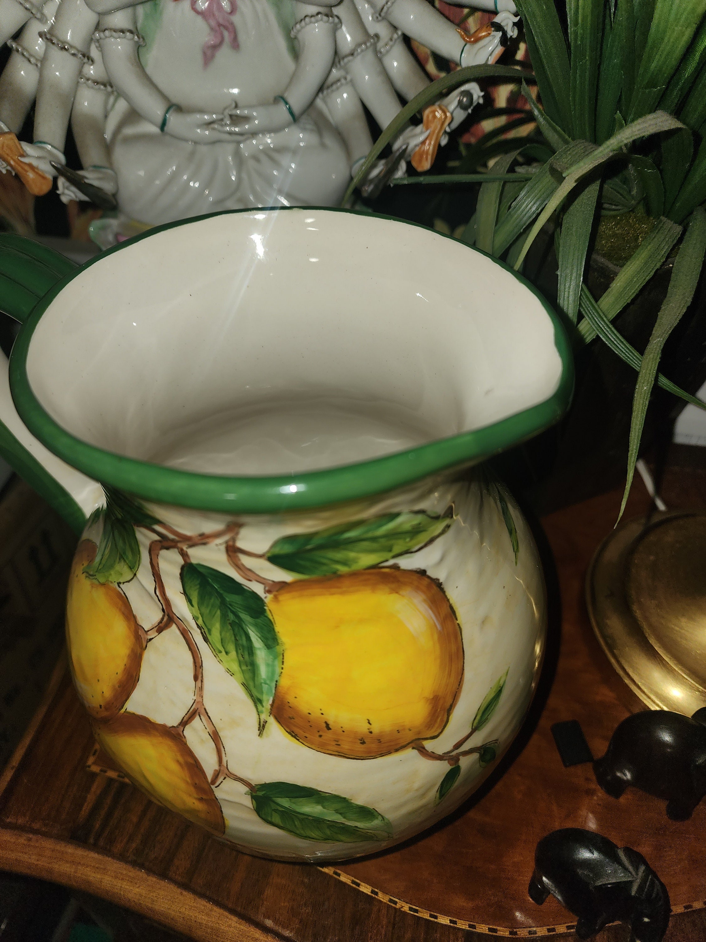 Ceramic Pitcher Lemon Hand Painted Utensil Holder Carafe Pottery Vase ...