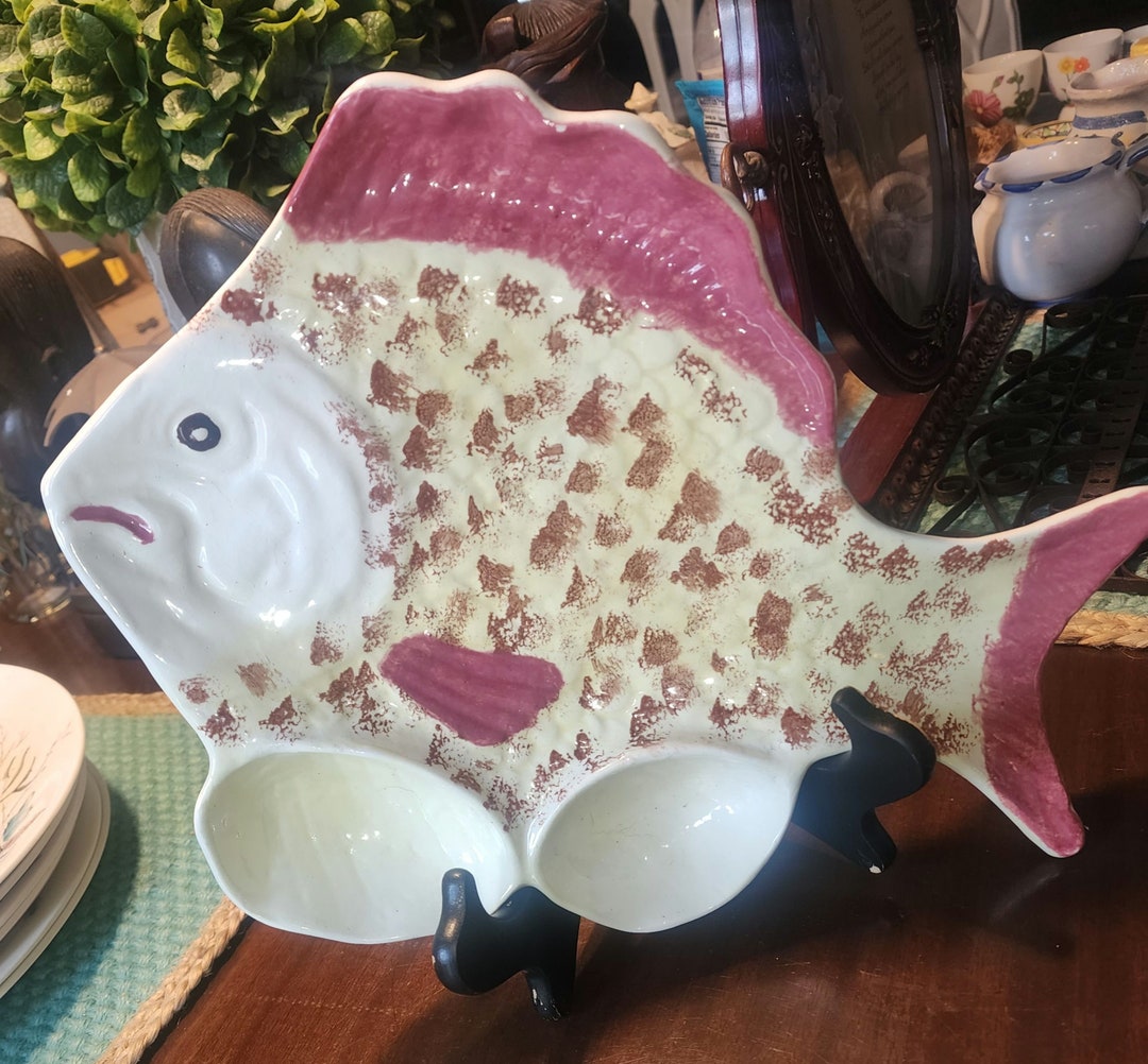 Figural Fish Plate Serving Dish Set of 6 Plates Cream Pottery ...