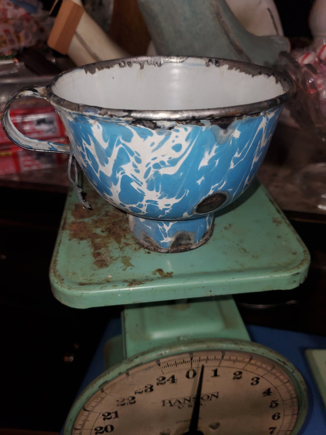 Rustic Blue and White Spatterware Enamel Funnel/farmhouse Kitchen ...