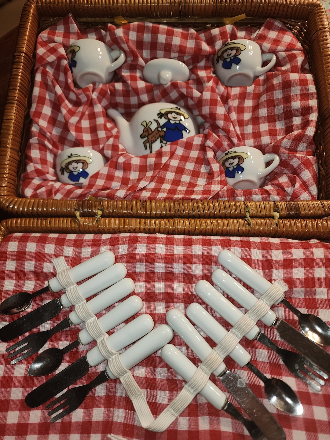 Vintage Madeline Tea Set by Schylling Wicker Picnic Basket - Etsy