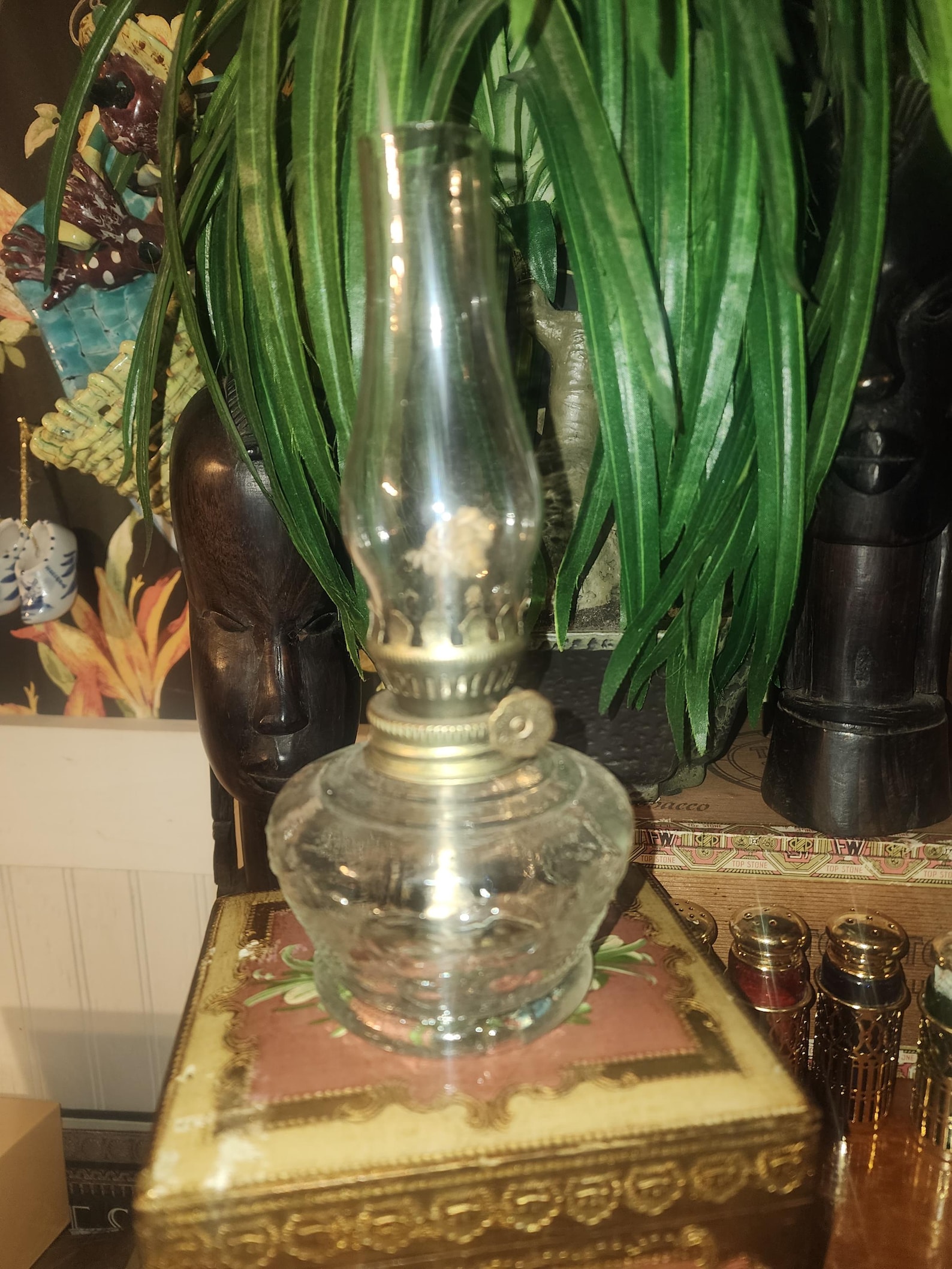 Vintage Oil Lamp Minature With Top Globe and Pattern Glass.botton With ...