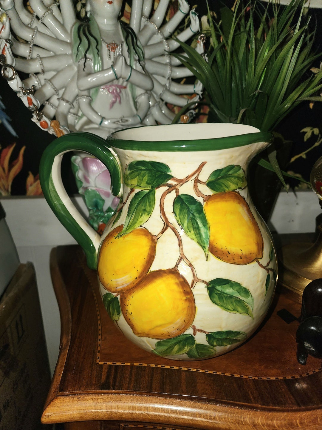Ceramic Pitcher Lemon - Hand Painted Utensil Holder Carafe - Pottery ...