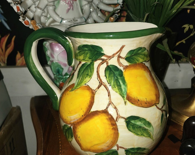 Ceramic Pitcher Lemon - Hand Painted Utensil Holder Carafe - Pottery ...