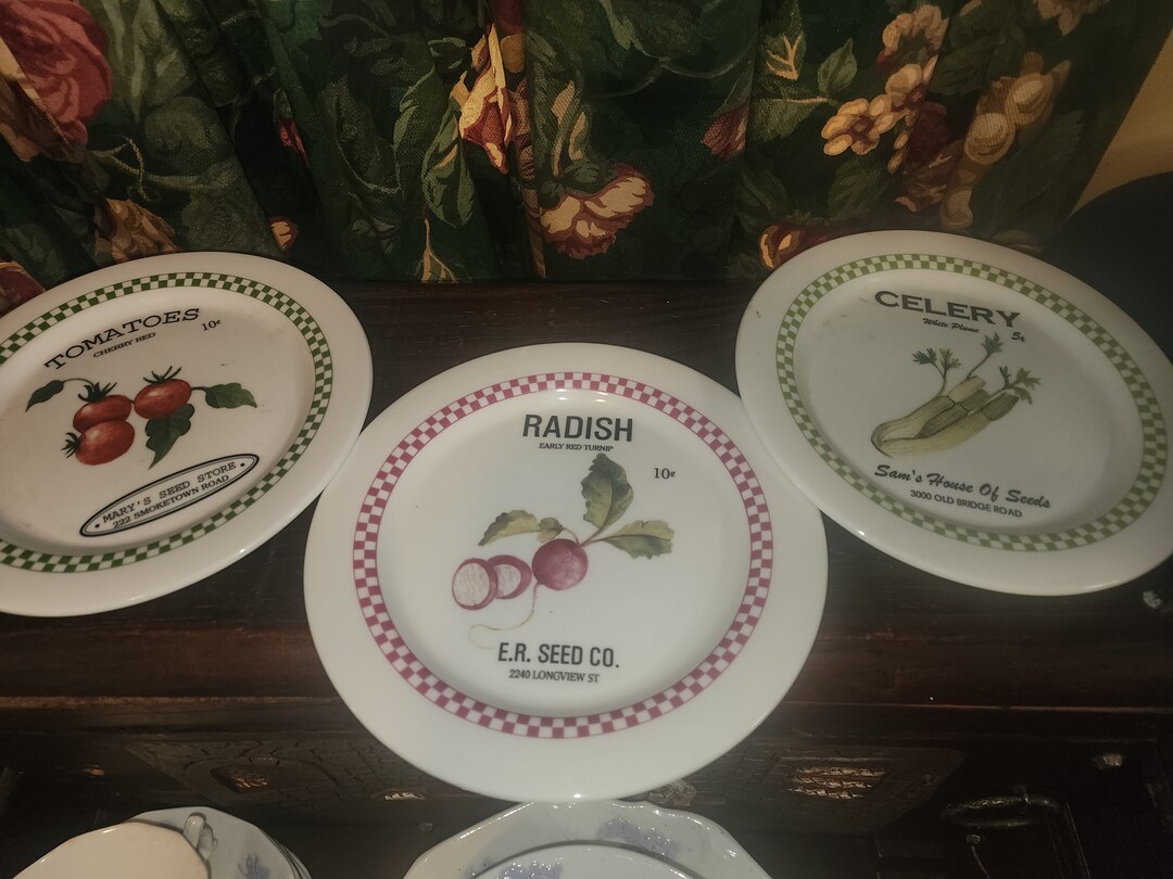 Seed Packet Salad Plates Set of 3 Radish, Celery, Tomato - 7" Dessert ...