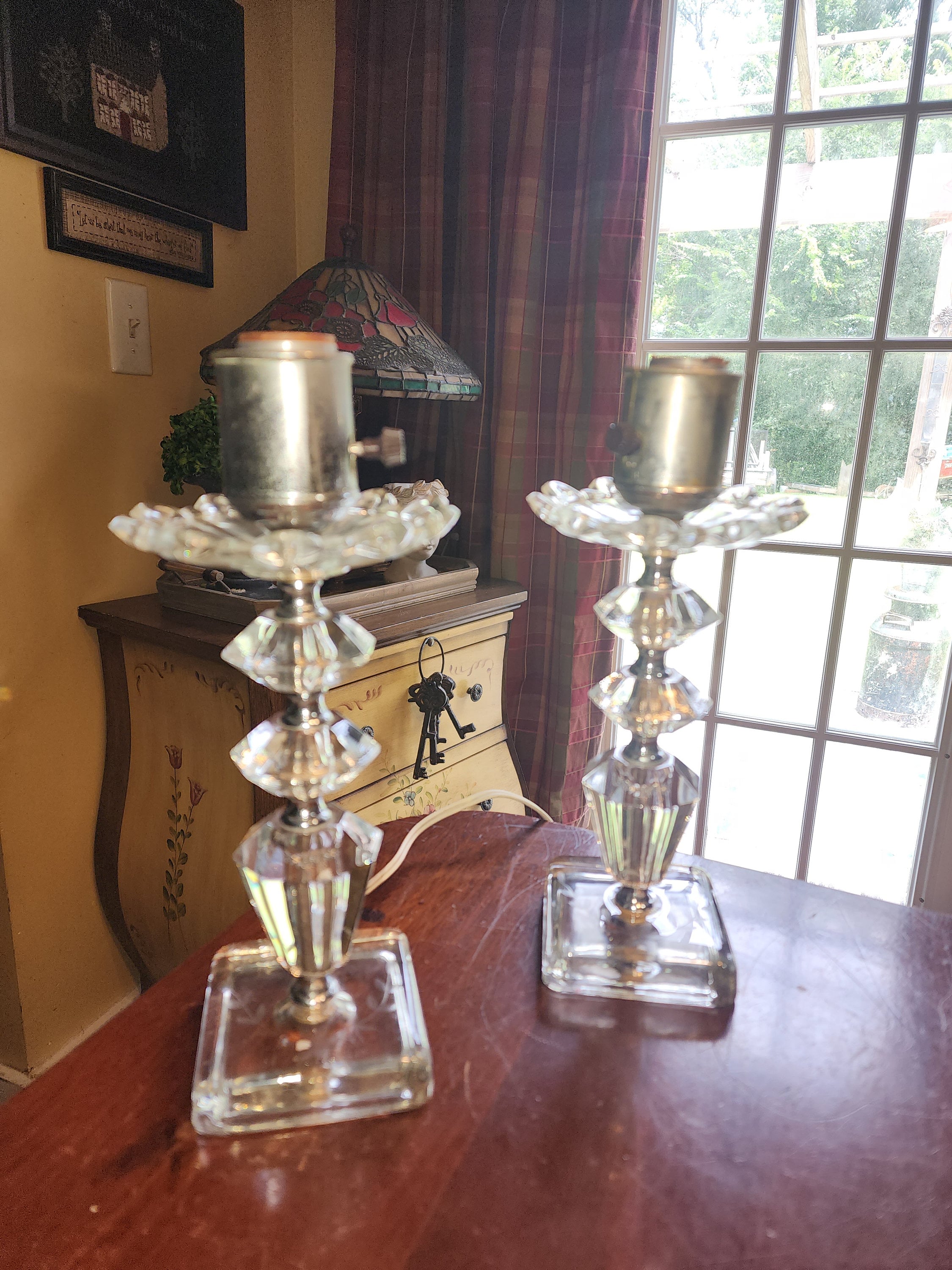 Vintage Clear Glass Boudoir Lamps Set 2 Pair MCM Art Deco - Etsy