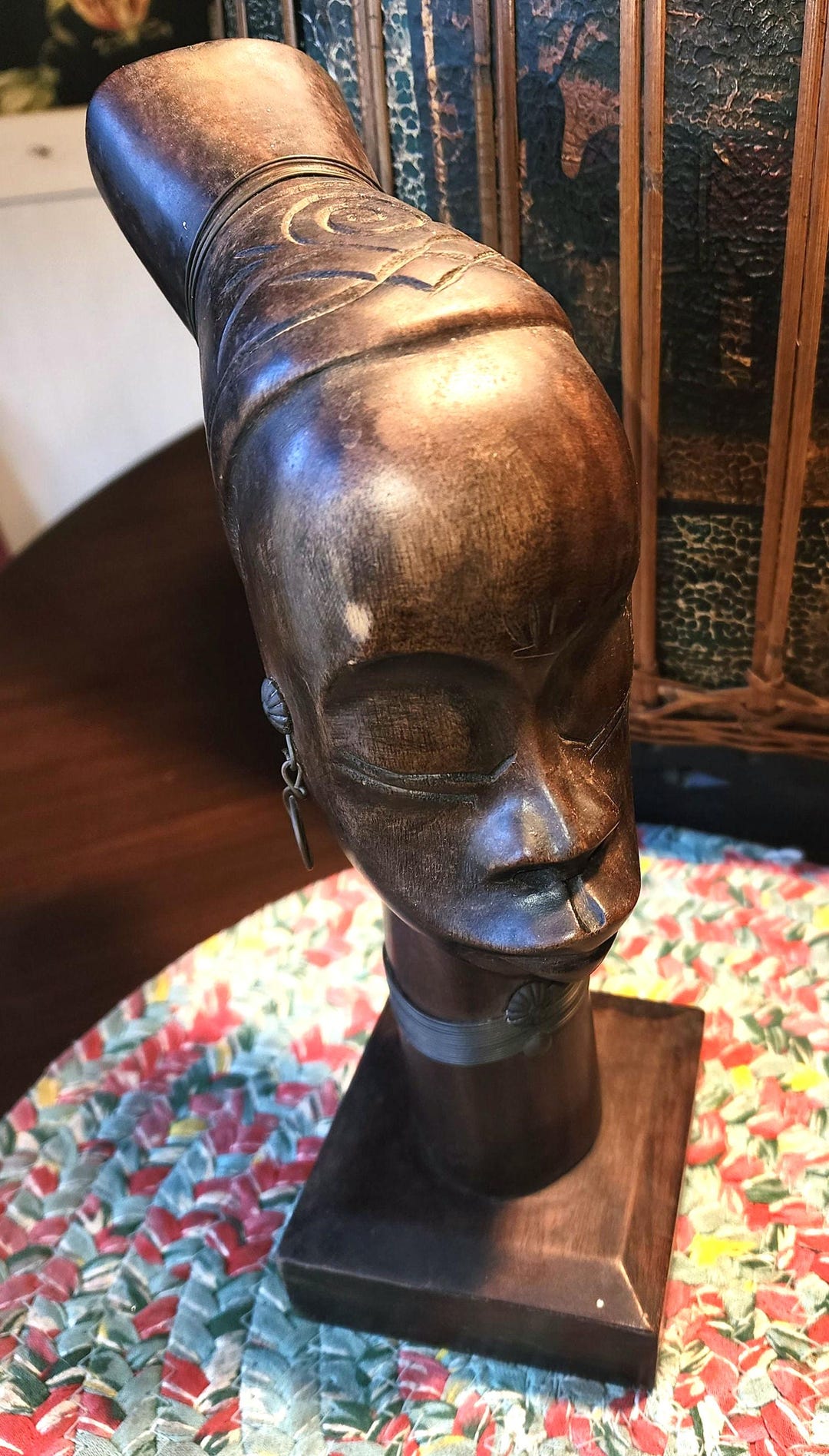 Vintage Carved Wood African Sculpture Tribal Woman Head Bust W/earrings ...