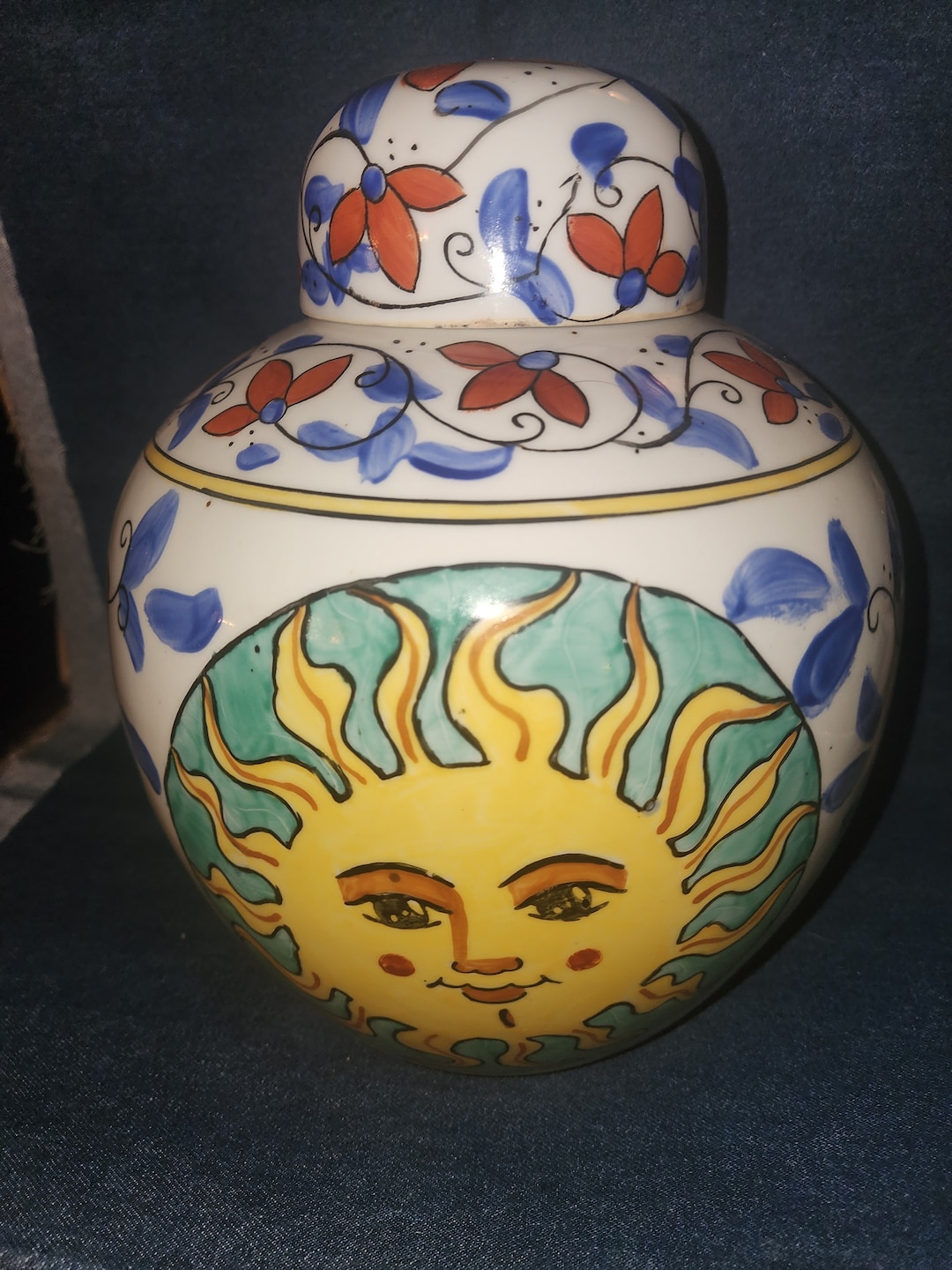 Vintage Sun Ginger Jar Hand Painted Mid Century Sunburst - Etsy