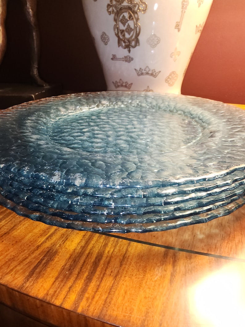 Rare Blue Color Glass Set of 6 Large Pressed Hammered Bubble Design ...