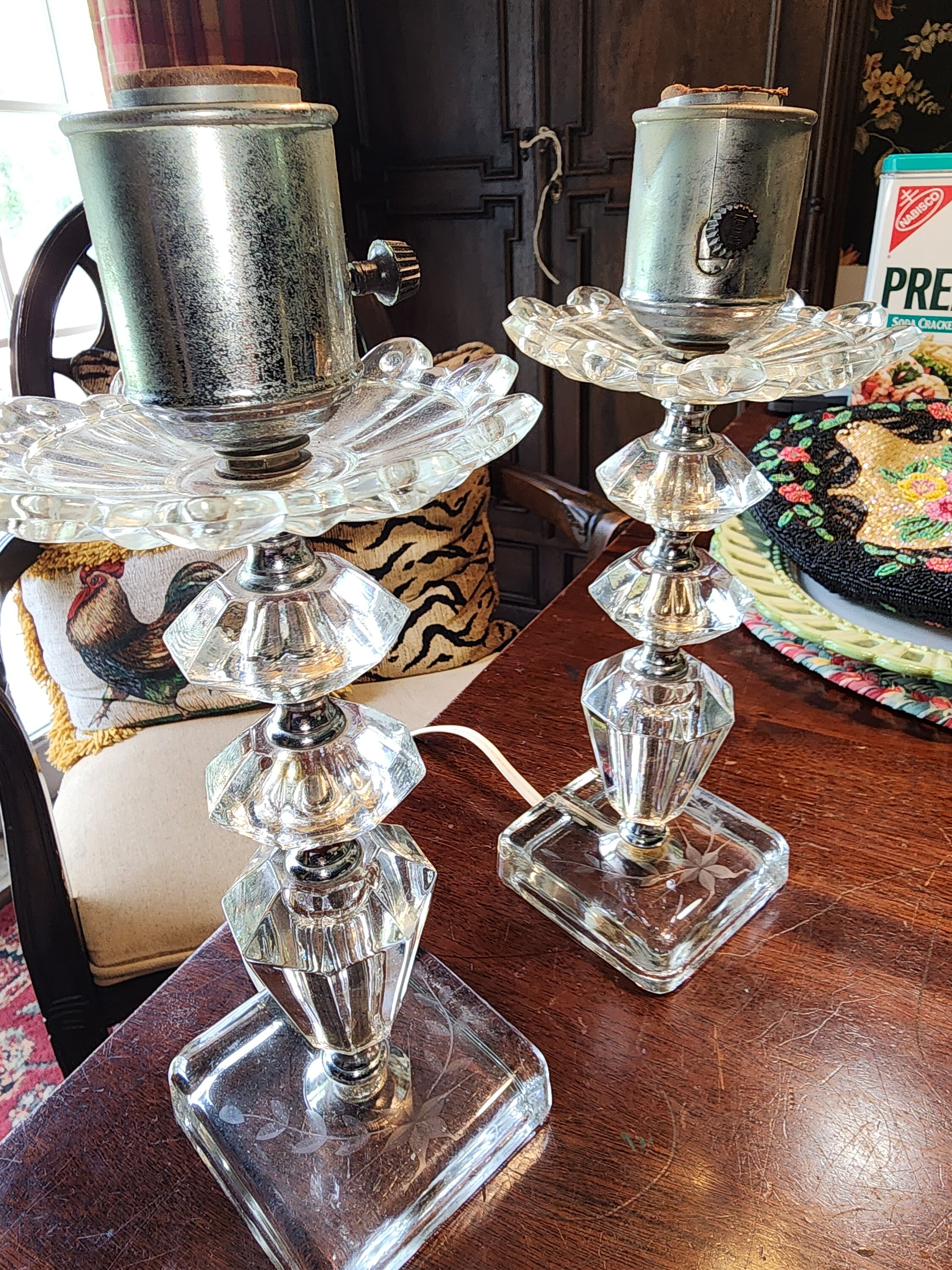 Vintage Clear Glass Boudoir Lamps Set 2 Pair MCM Art Deco - Etsy