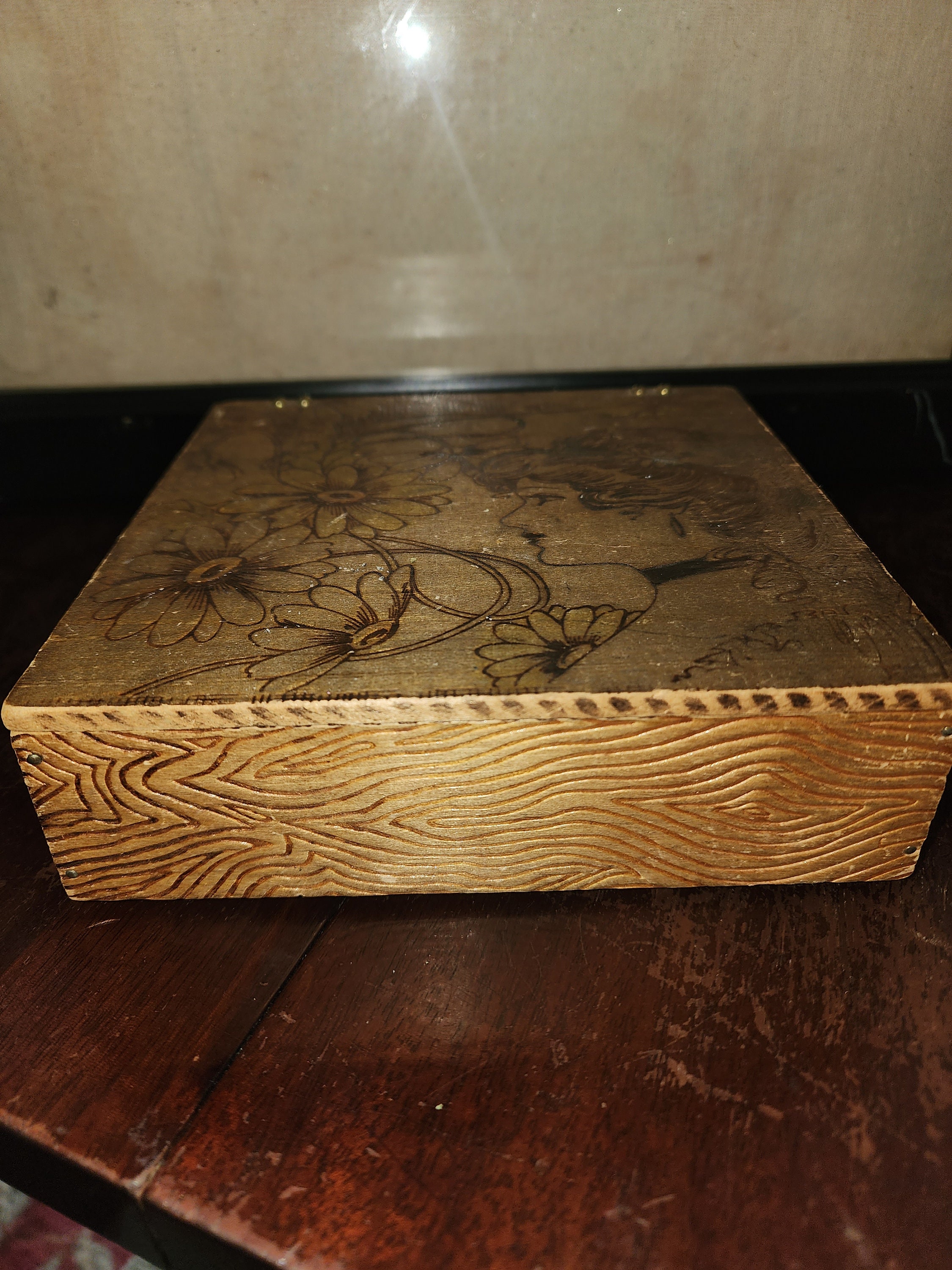 Vintage Pyrography Wood Handkerchief Box W Victorian Woman - Etsy