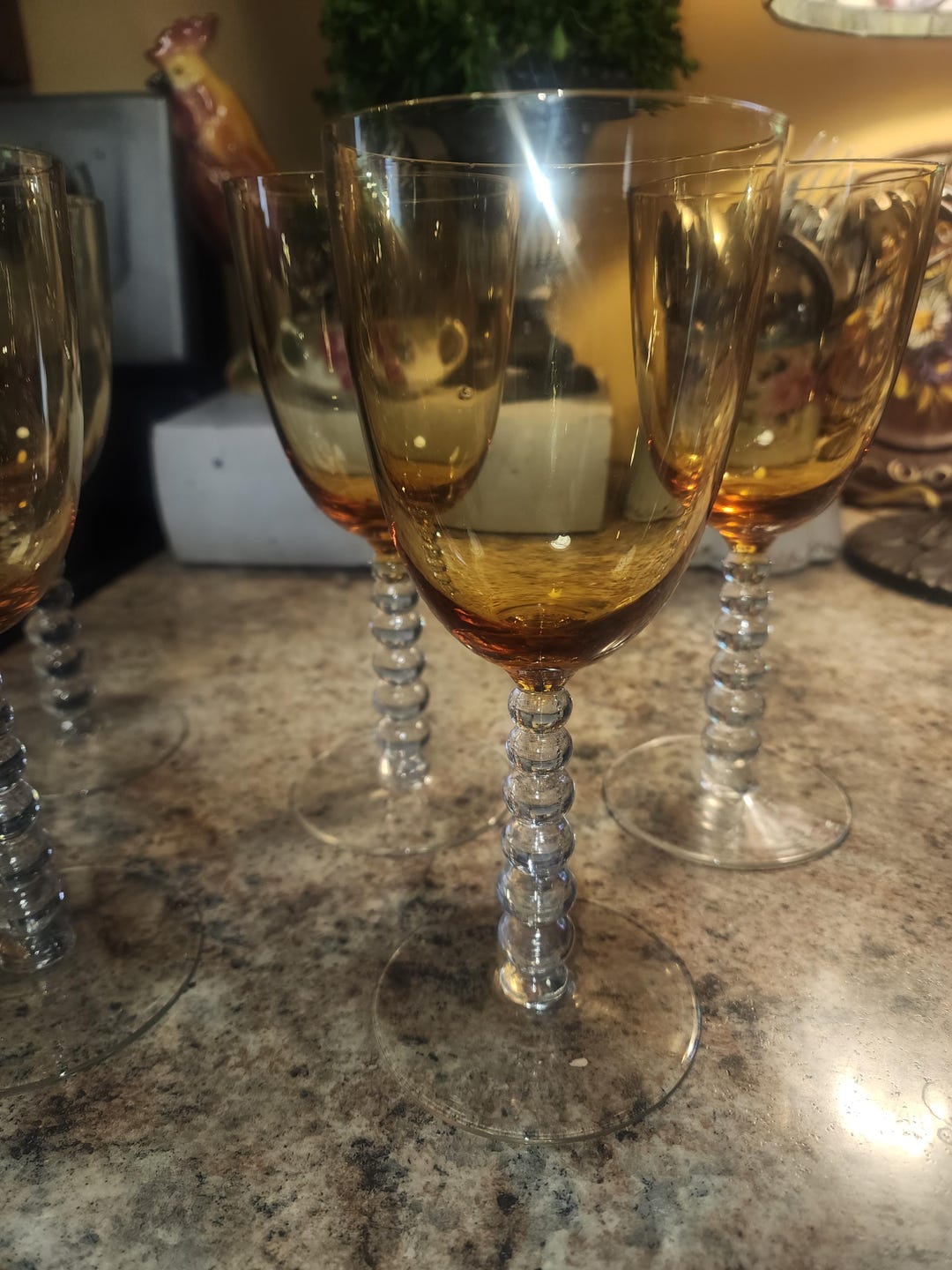 Amber Bubble Glass Wine Glasses - Set of 5 - Etsy
