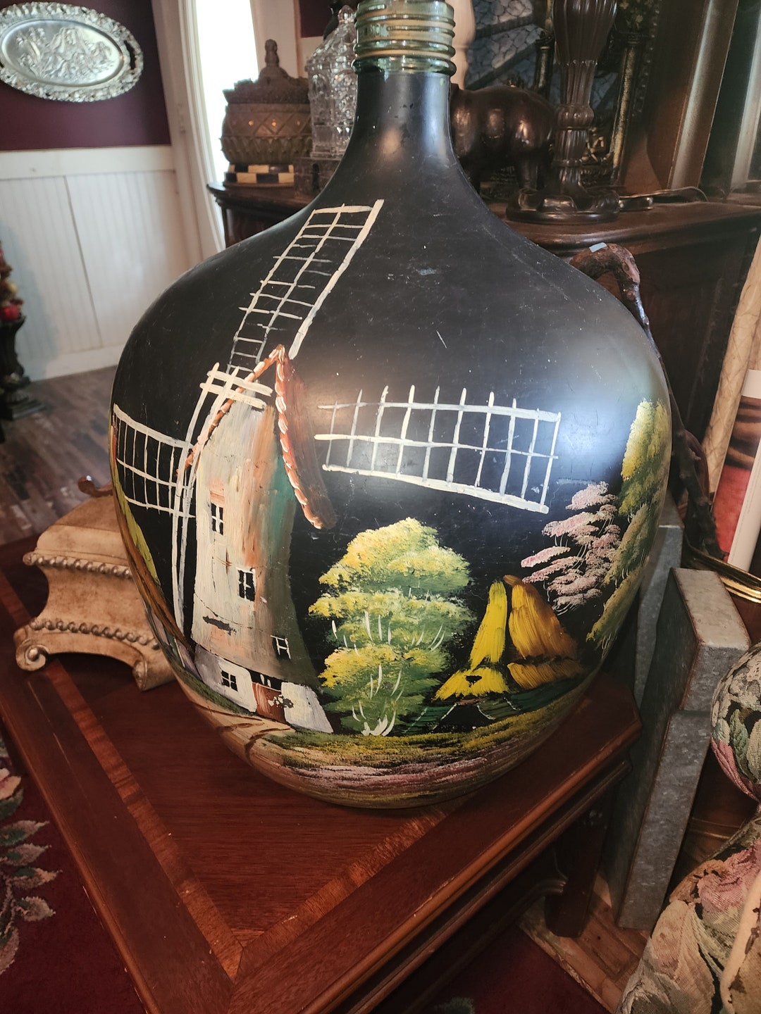 Vintage 60 L Huge Demijohn Glass Bottle Hand Painted - Etsy