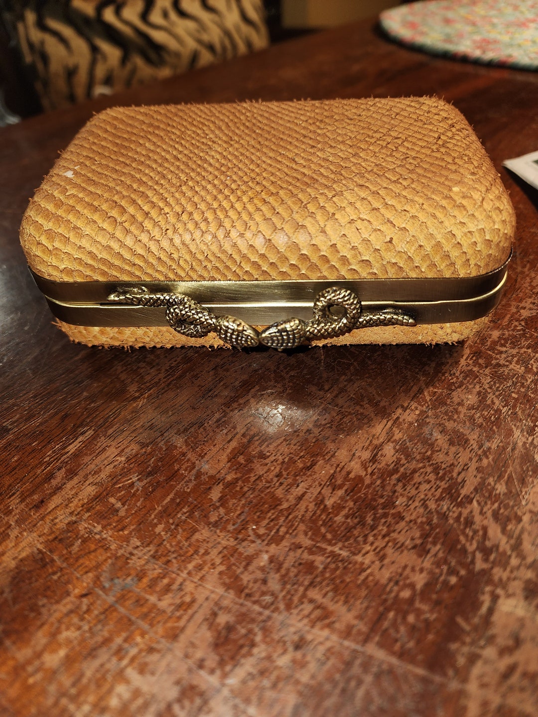 House of Harlow 1960 Clutch Snake Hardware Kiss Lock Cow Leather Purse ...